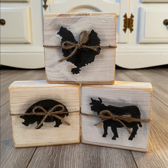 Holiday | Set Of Three Rustic Farmhouse Animals Blocks | Poshmark